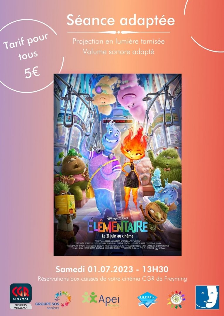 Séance de cinéma adaptée ''elementaire'' - Accueil - apei moselle